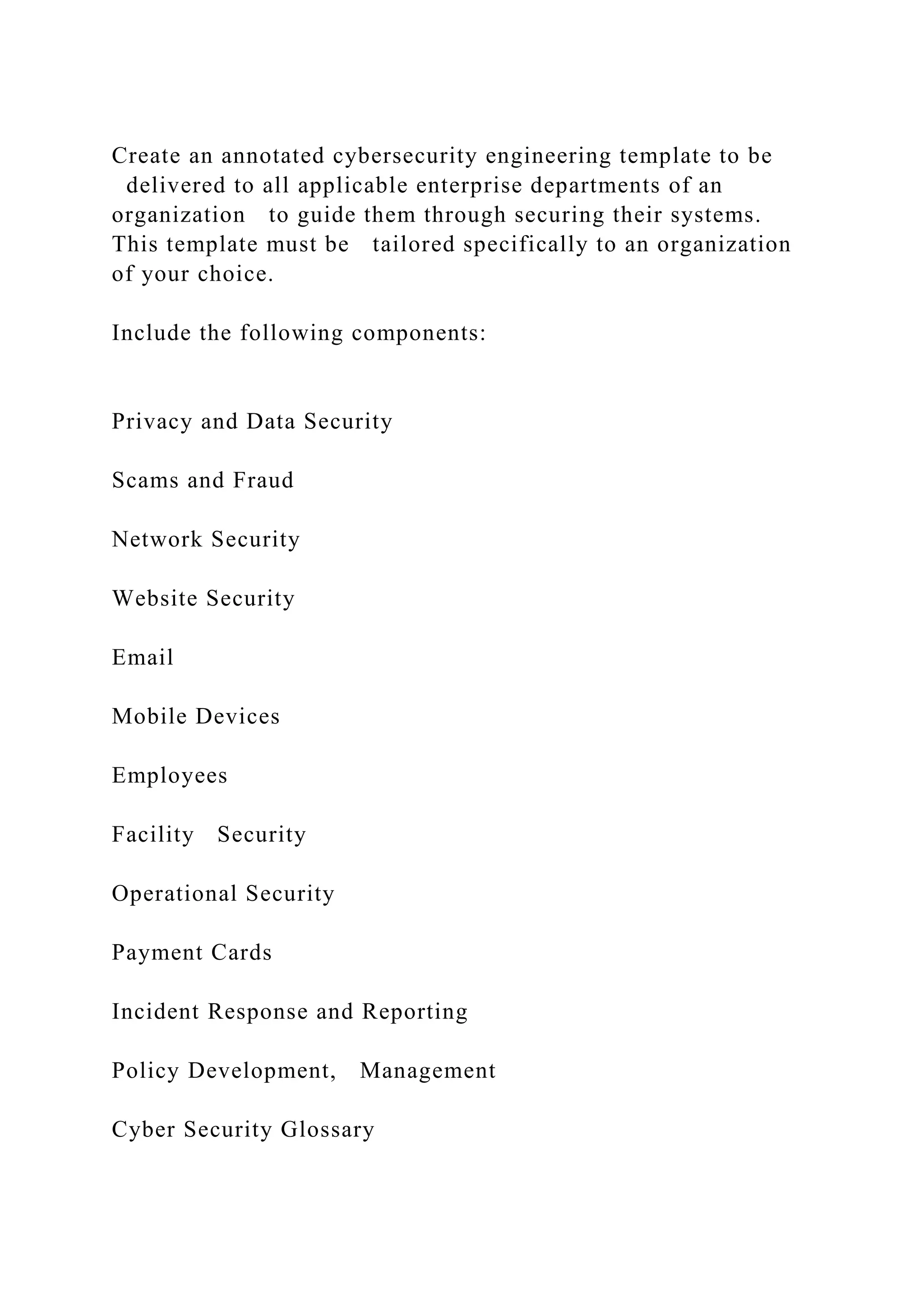 Create an annotated cybersecurity engineering template to be deliv.docx