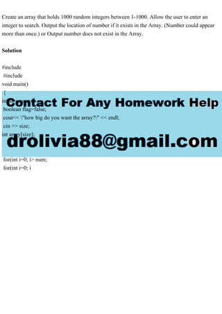 Create an array that holds 1000 random integers between 1-1000. Allo.pdf