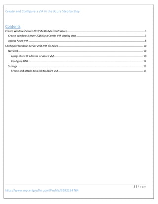 Create and Configure Windows Server 2016 VM in the Azure Step by Step | PDF