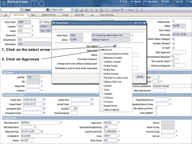 Create a new work order in Ibm Maximo