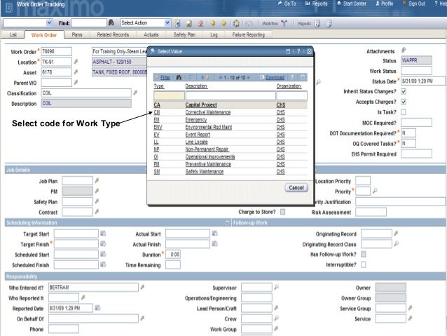 Create A New Work Order In Ibm Maximo