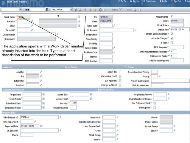 Create a new work order in Ibm Maximo