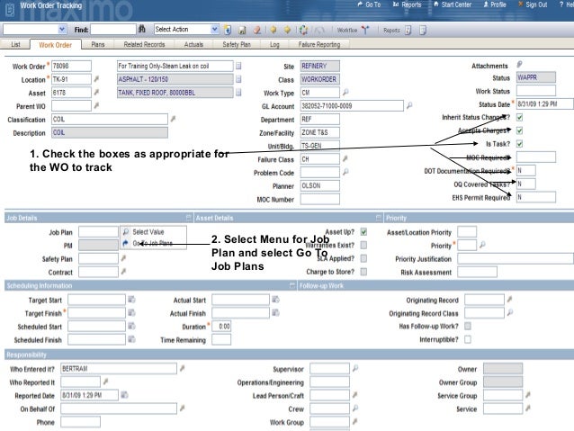 Maximo Work Order Layout