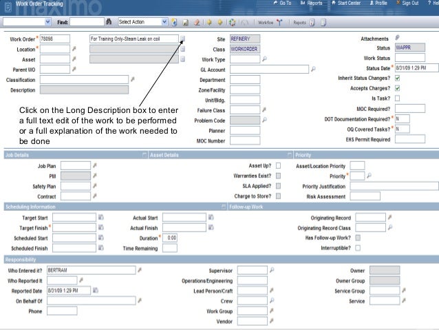 Create A New Work Order In Ibm Maximo