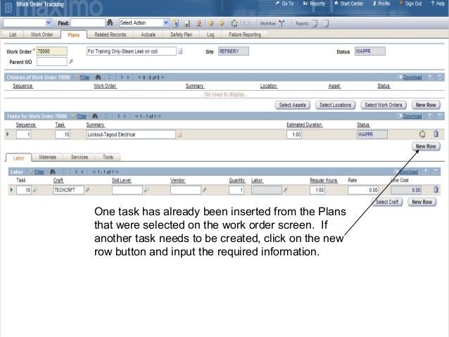 Create A New Work Order In Ibm Maximo