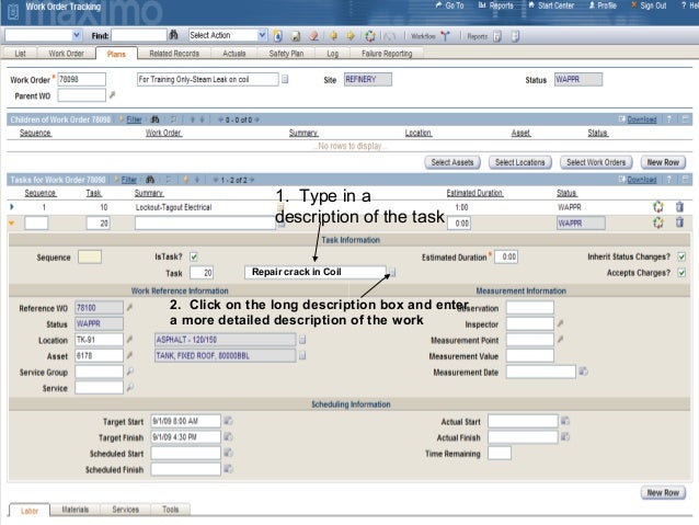 Create A New Work Order In Ibm Maximo
