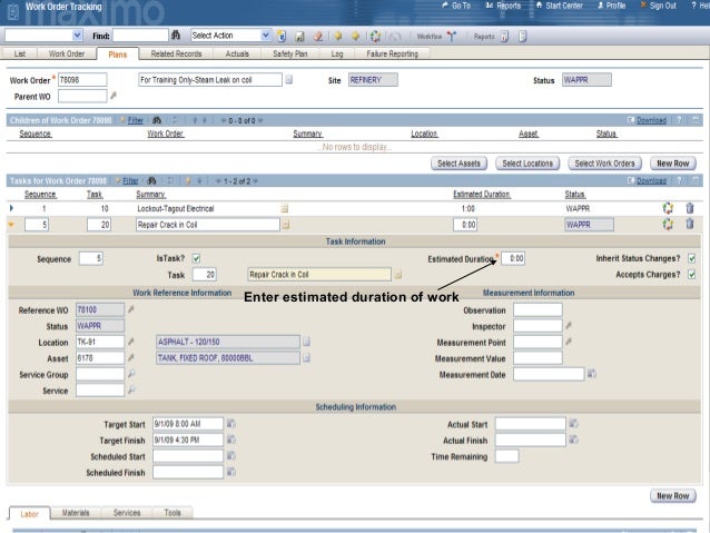 Create a new work order in Ibm Maximo