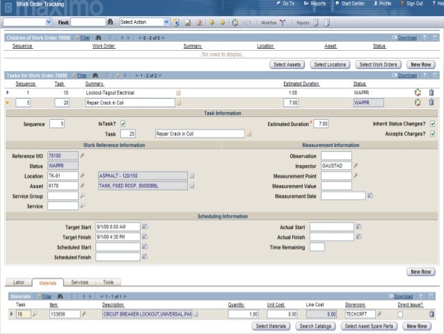 Create a new work order in Ibm Maximo