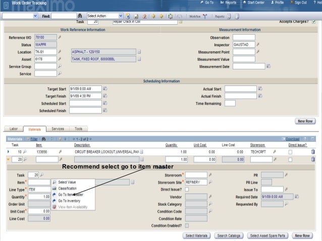 Create A New Work Order In Ibm Maximo