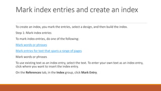 Create an index and update an index in word | PPTX