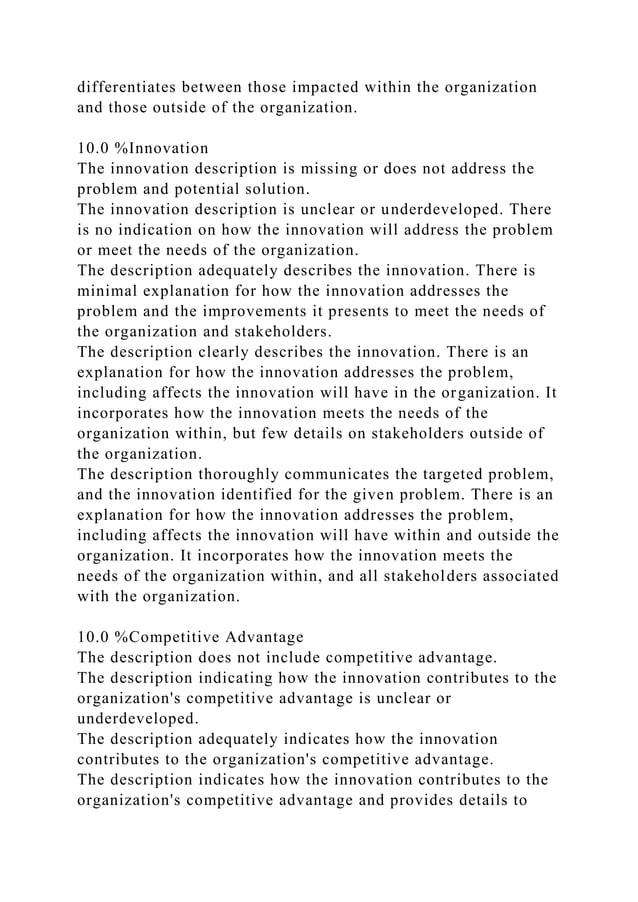 Create an Innovation (Benchmark Assignment) 1Unsatisfactory.docx ...