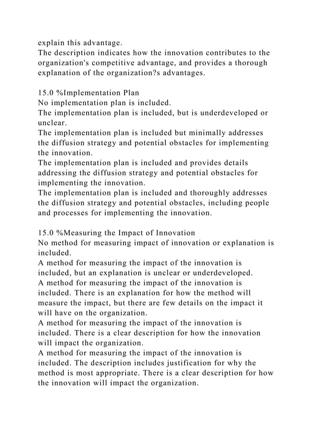 Create an Innovation (Benchmark Assignment) 1Unsatisfactory.docx | Business | Business and Finance