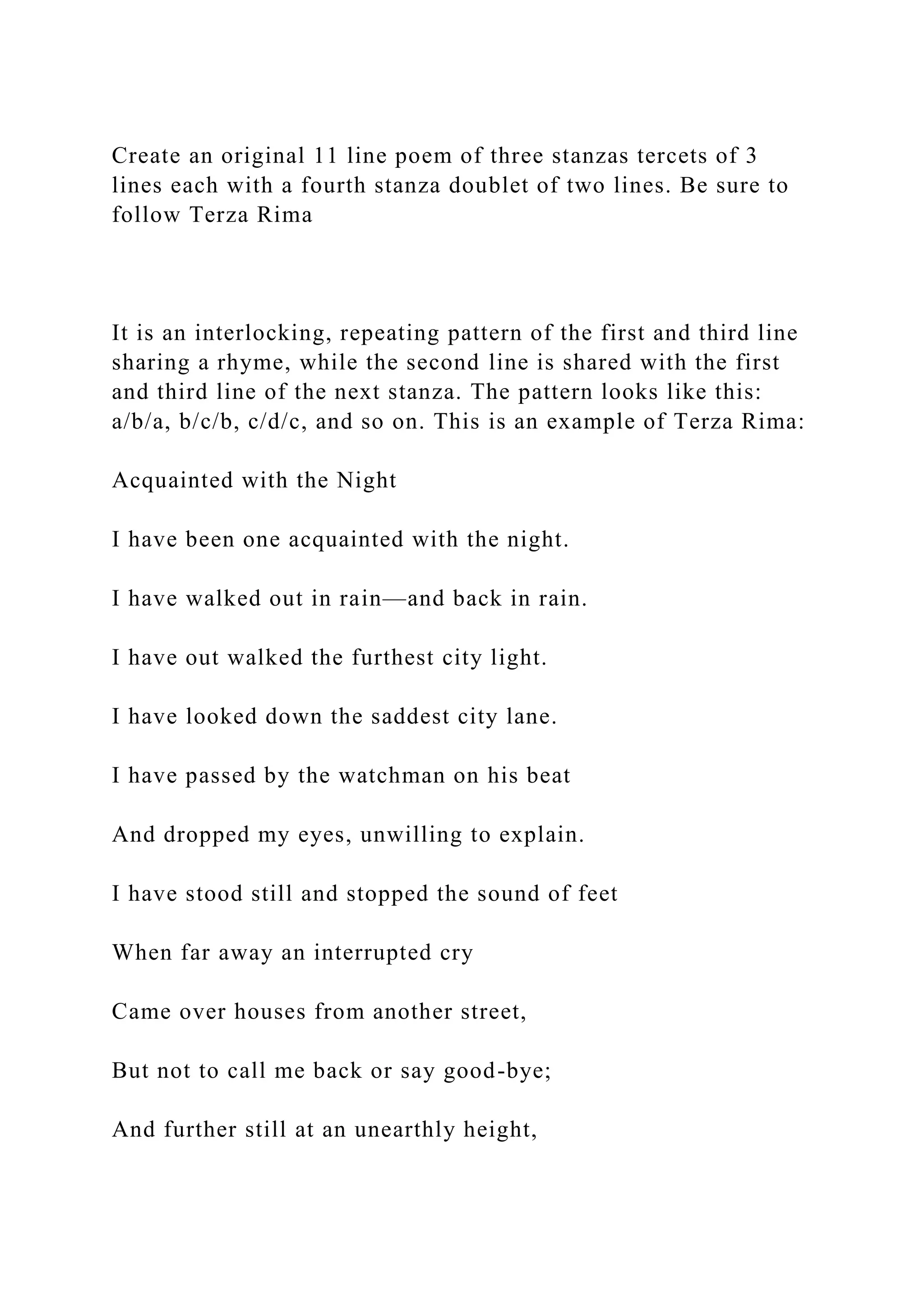 Create an original 11 line poem of three stanzas tercets of 3 lines .docx