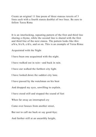 Create an Original 11 Line Poem in Terza Rima Form | PDF