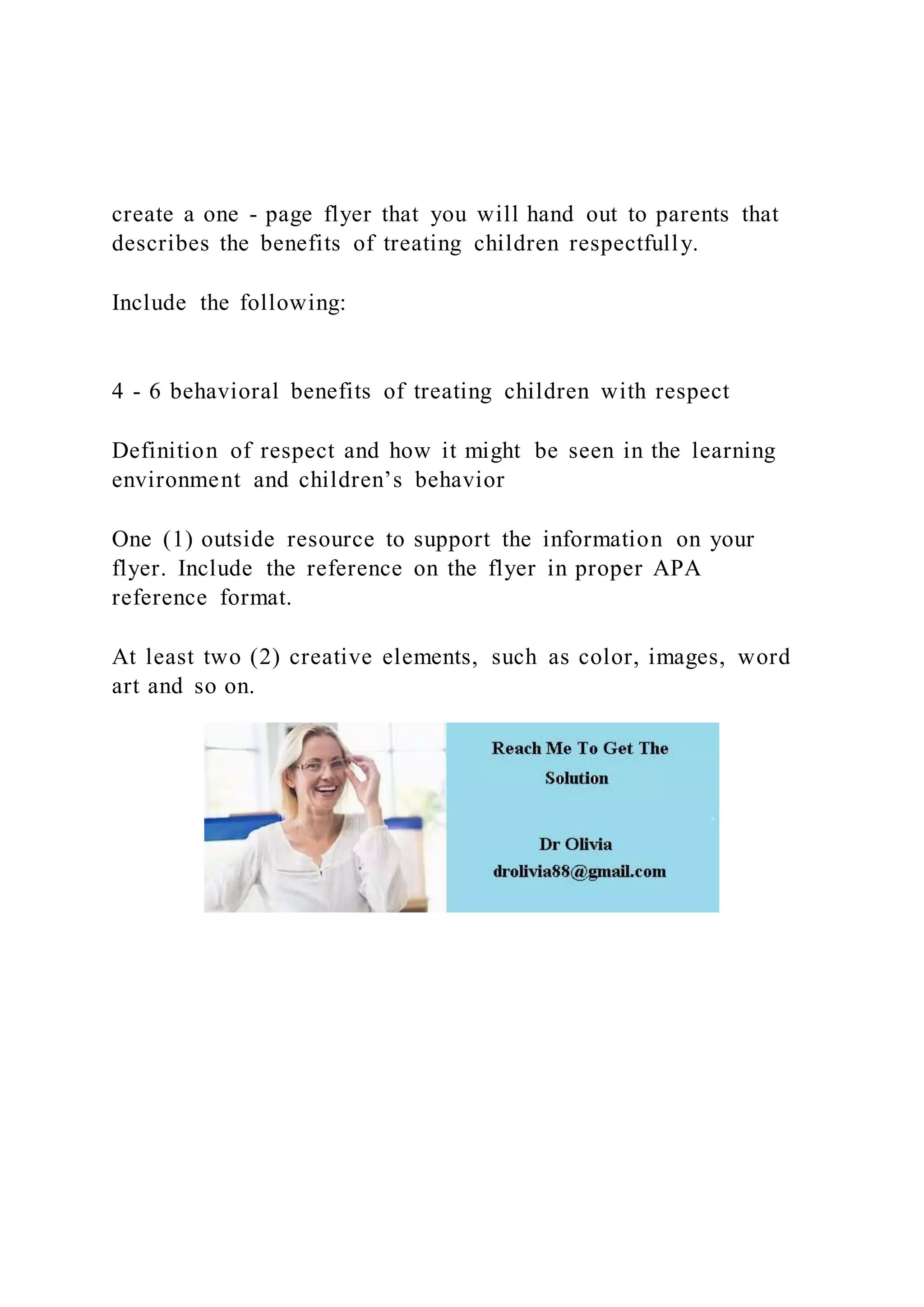 create a one - page flyer that you will hand out to parents that | DOCX
