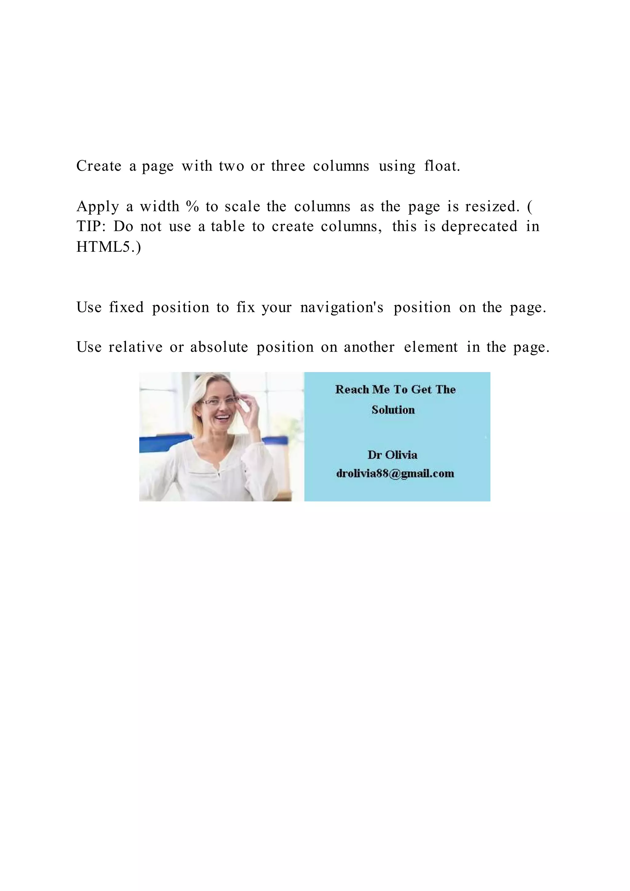 Create a page with two or three columns using float.Apply | DOCX