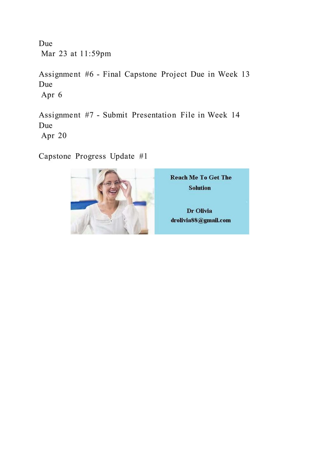 Create a personal timeline to complete your Capstone project. Use an | DOCX