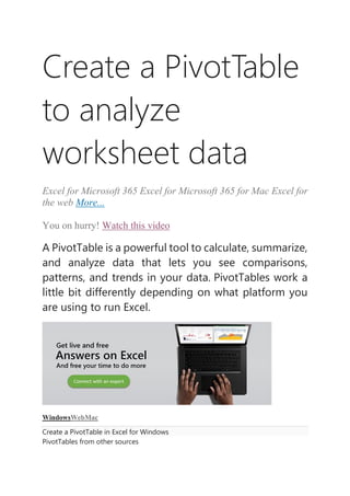 Create a PivotTable to analyze worksheet data.pdf
