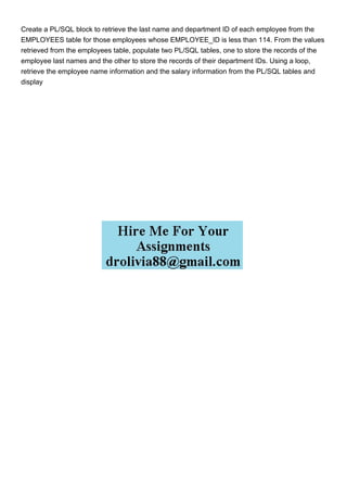 Create a PLSQL block to retrieve the last name and departme.pdf