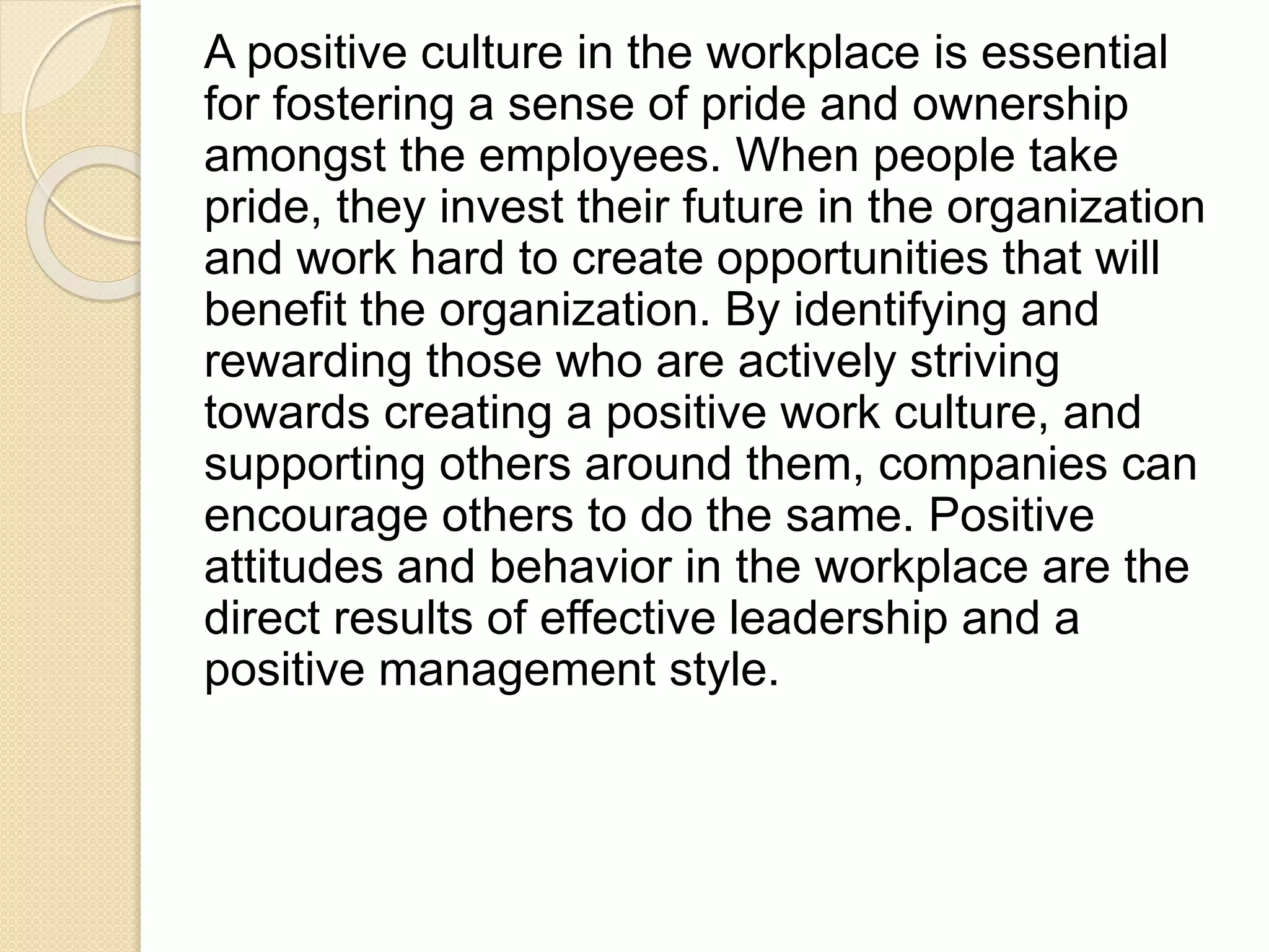 Create A Positive Workplace Culture.pptx | Human Resources | Business