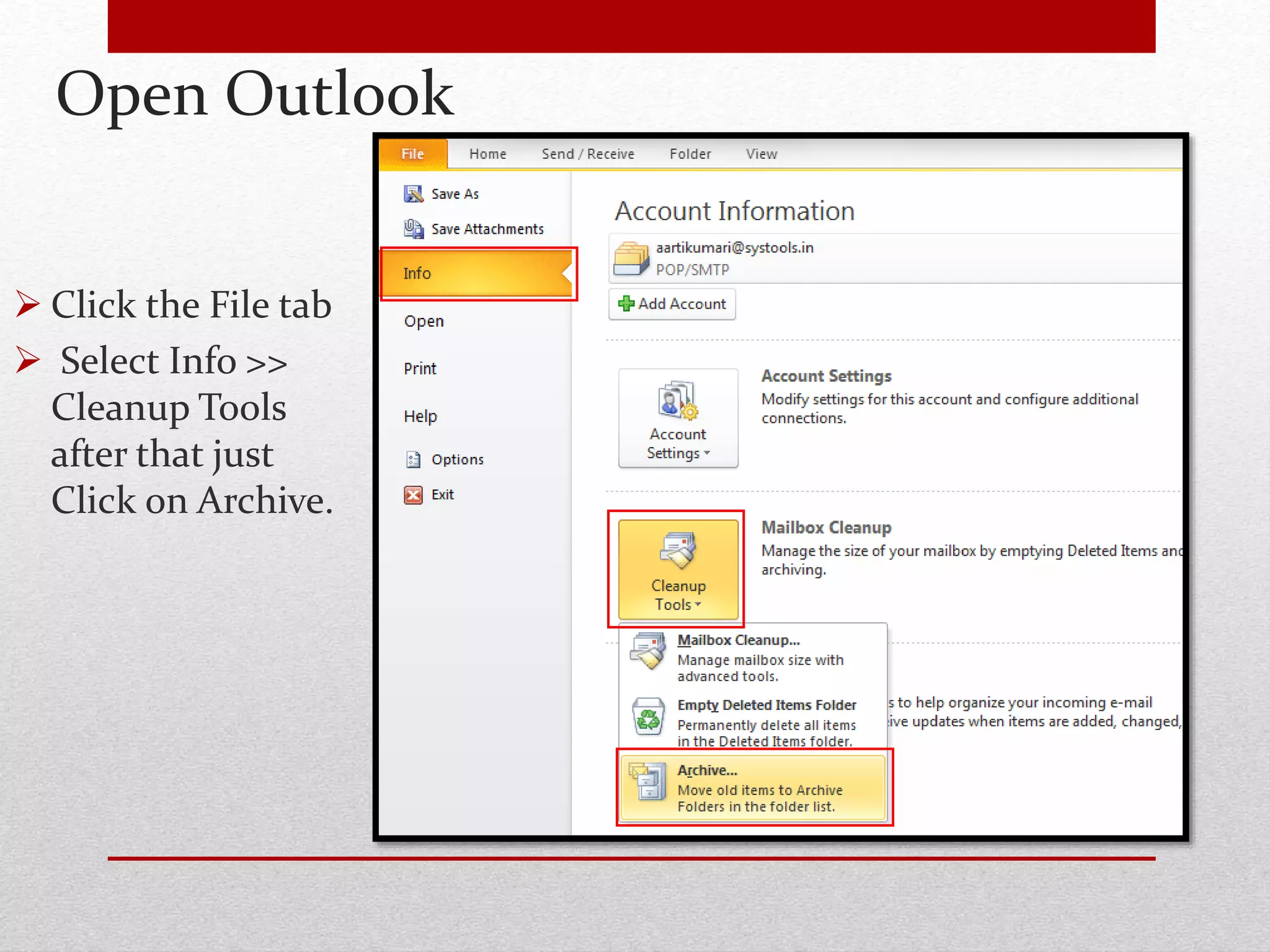 Create Archive File Manually In Outlook 2010 ! | PPT