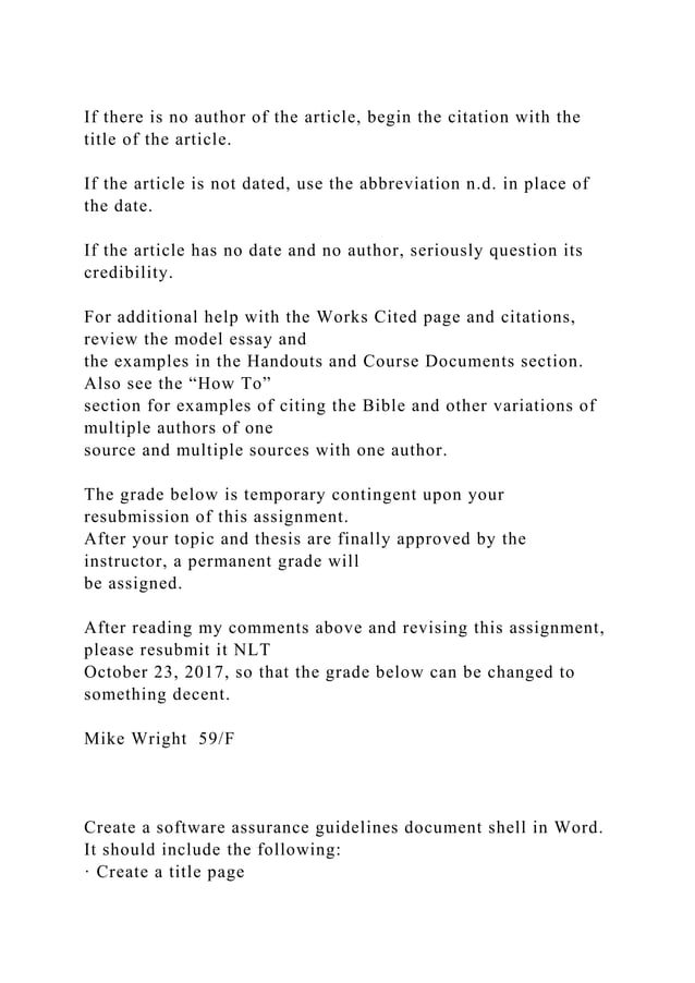 Create a software assurance guidelines document shell in Word. I.docx ...