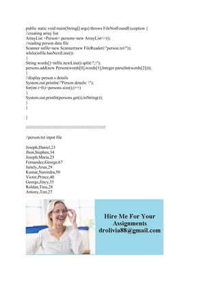 Create a text file that contains ten person objects where each object ...