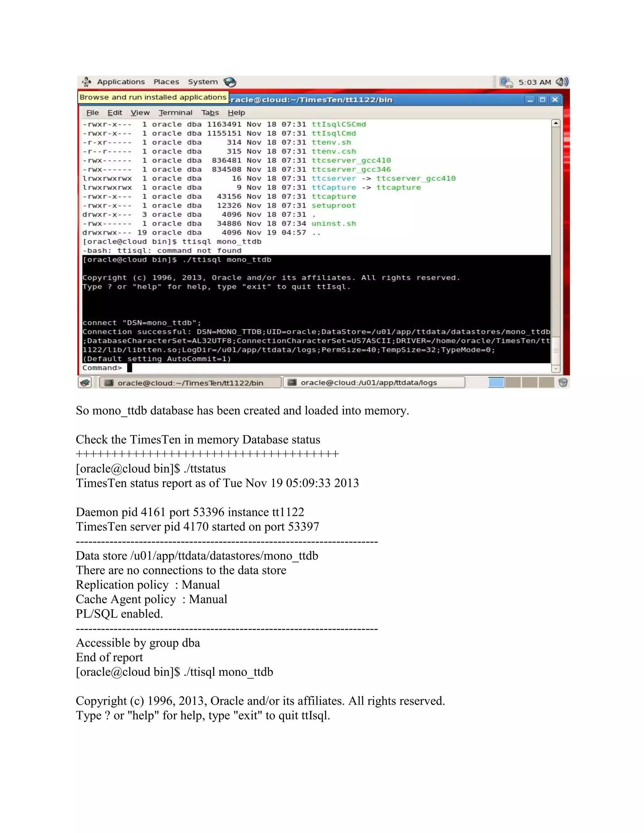 TimesTen in memory database Creation | DOCX