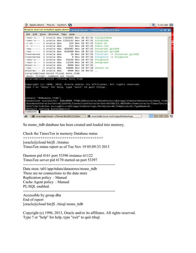 TimesTen in memory database Creation | DOCX