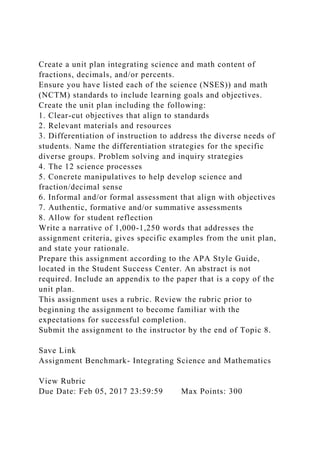 Create a unit plan integrating science and math content of fractio.docx