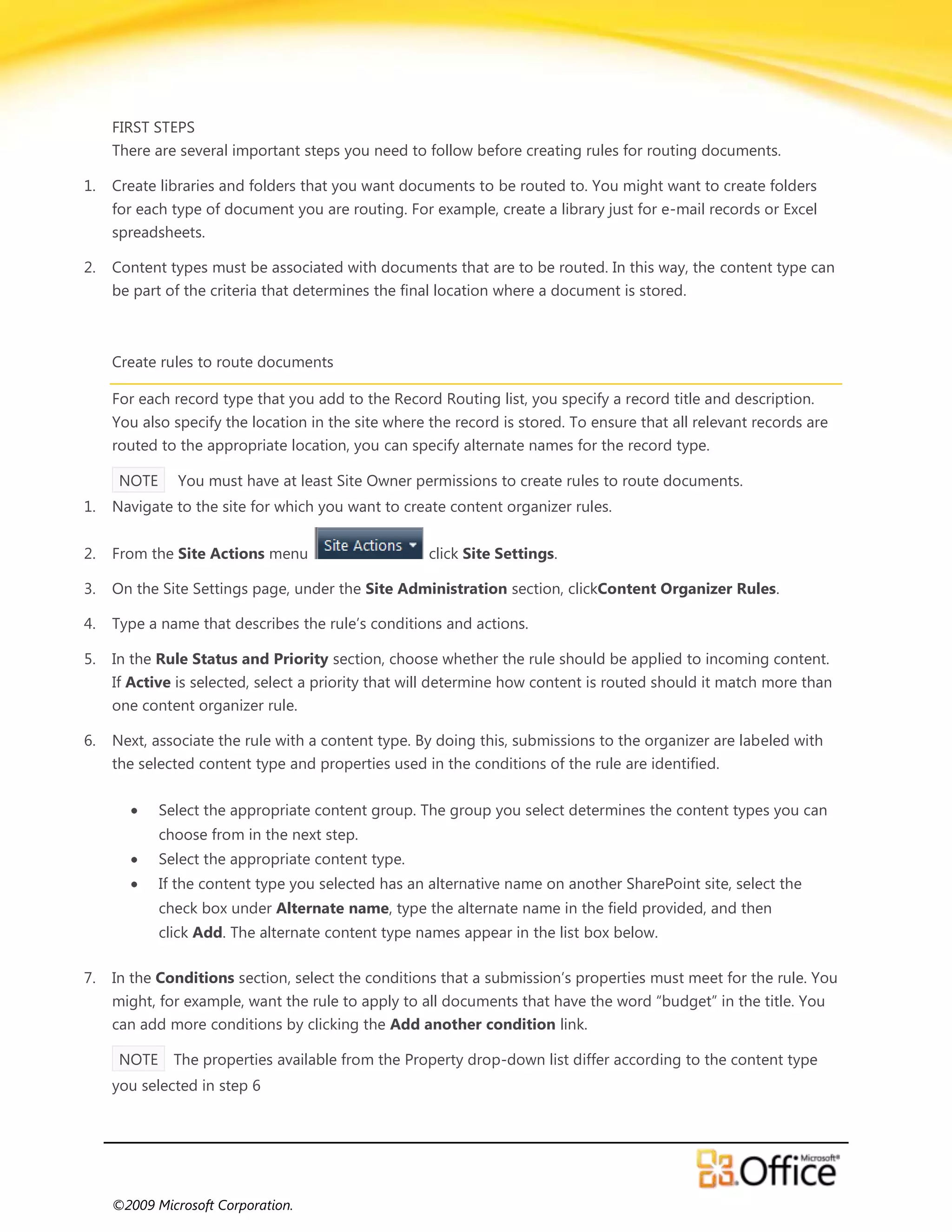 Create Content Organizer Rules to Route Documents - SharePoint 2010 ...