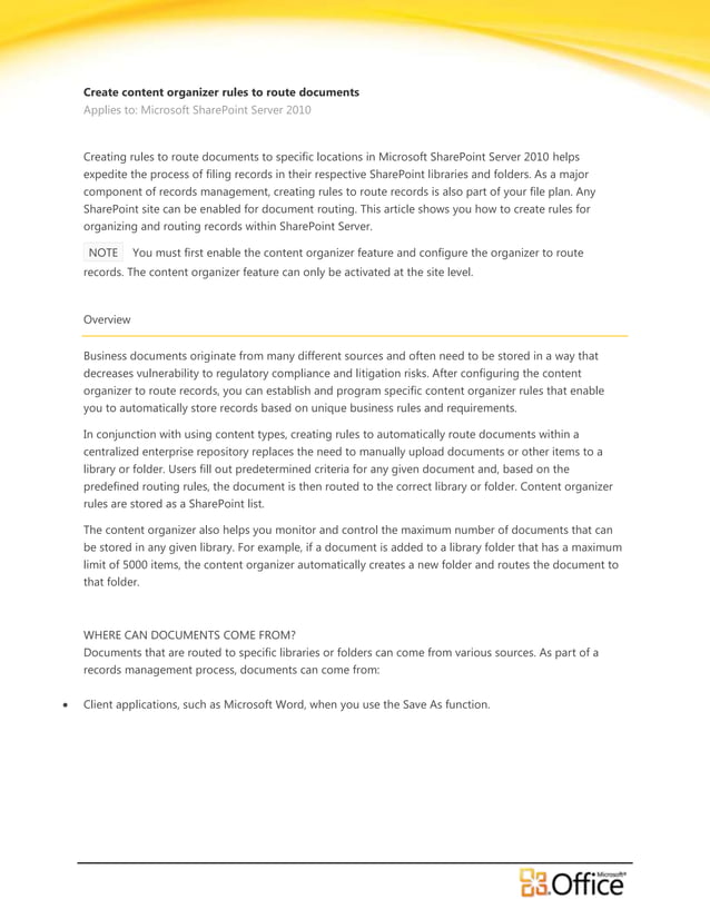 Create Content Organizer Rules to Route Documents - SharePoint 2010 ...