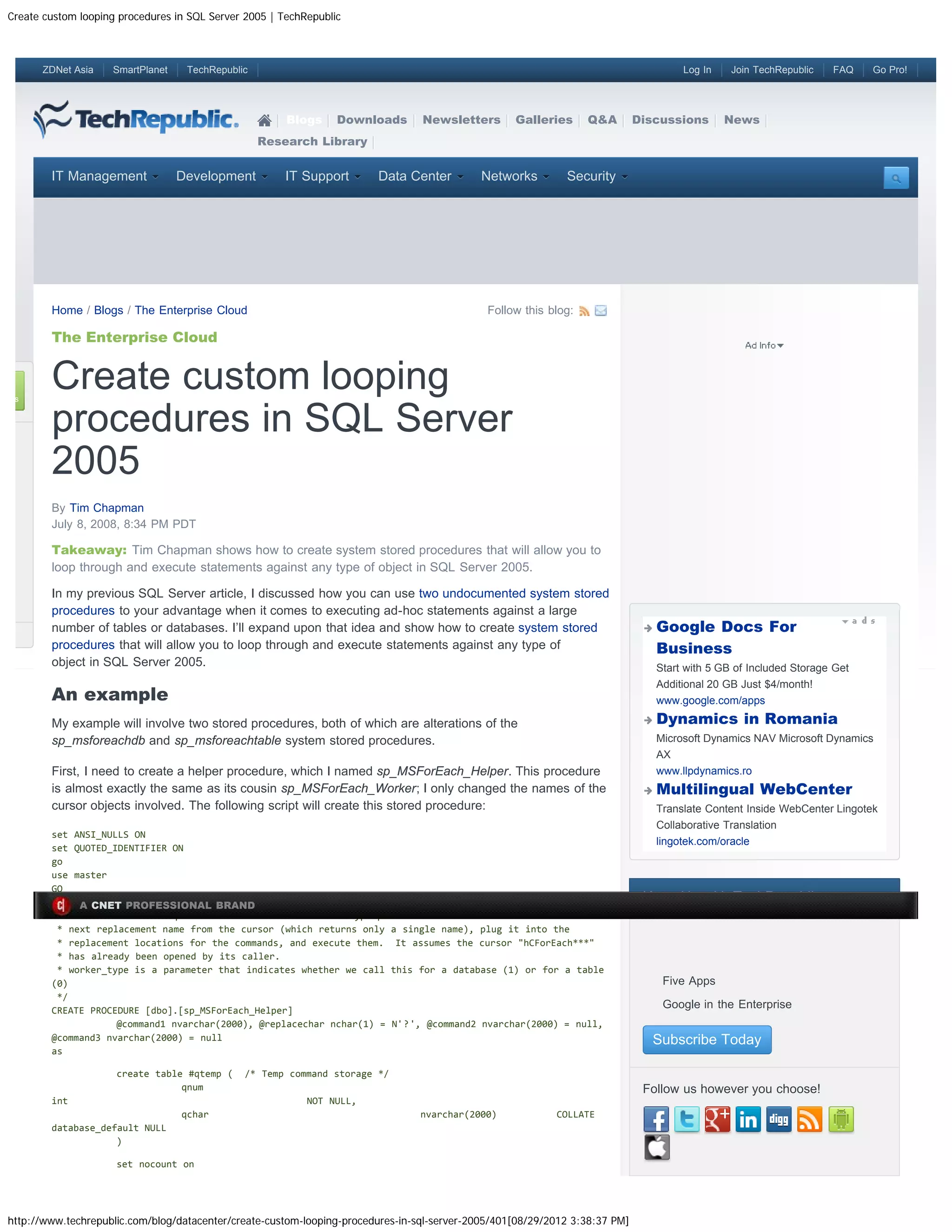 Create Custom Looping Procedures In Sql Server 2005 Tech Republic Pdf 6818