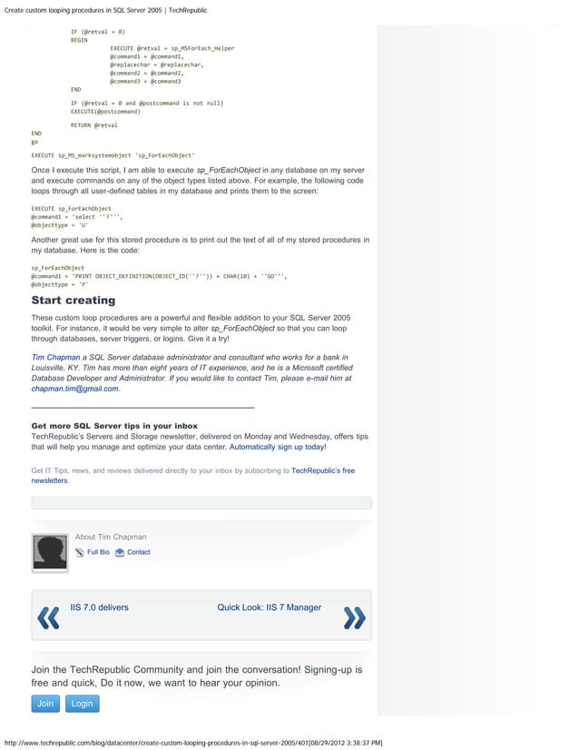 Create custom looping procedures in sql server 2005 tech republic | PDF