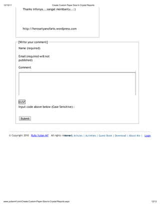 Create custom paper size in crystal reports | PDF