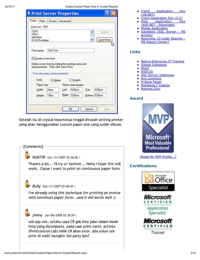 Create custom paper size in crystal reports | PDF