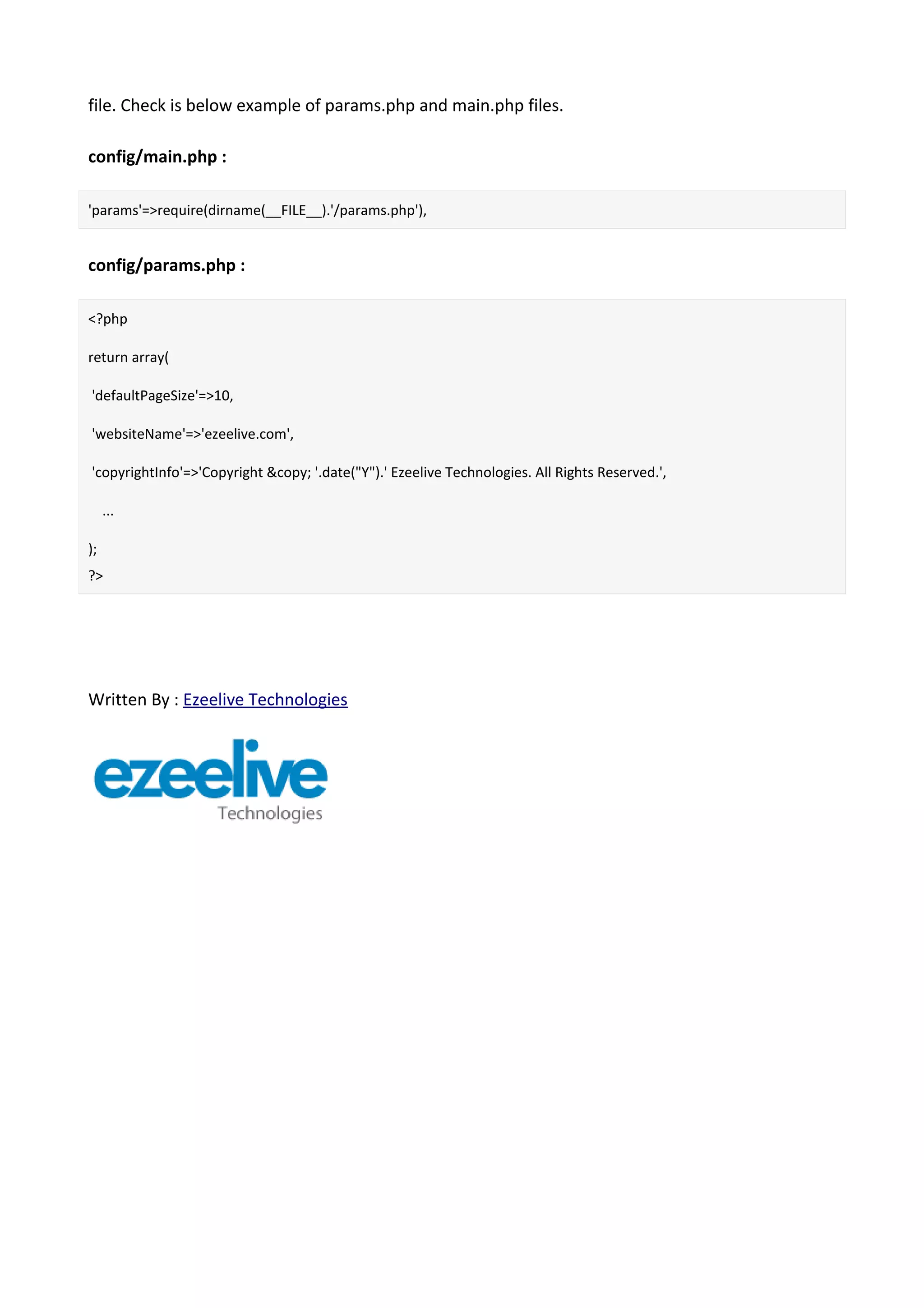 Create custom params file in yii framework | DOC Create custom params file in yii framework | DOC