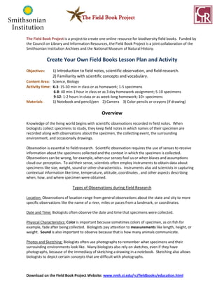 Create Your Own Field Books Lesson Plan and Activity, 2011 | PDF ...