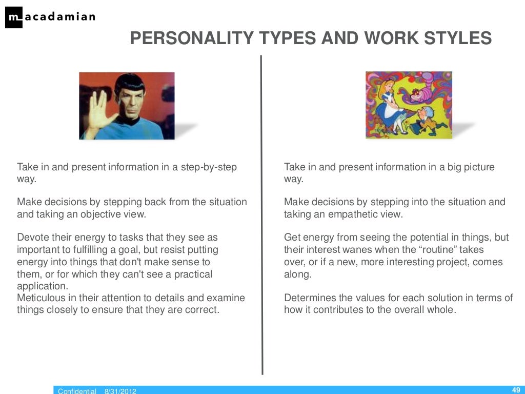 PERSONALITY TYPES AND WORK STYLESTake