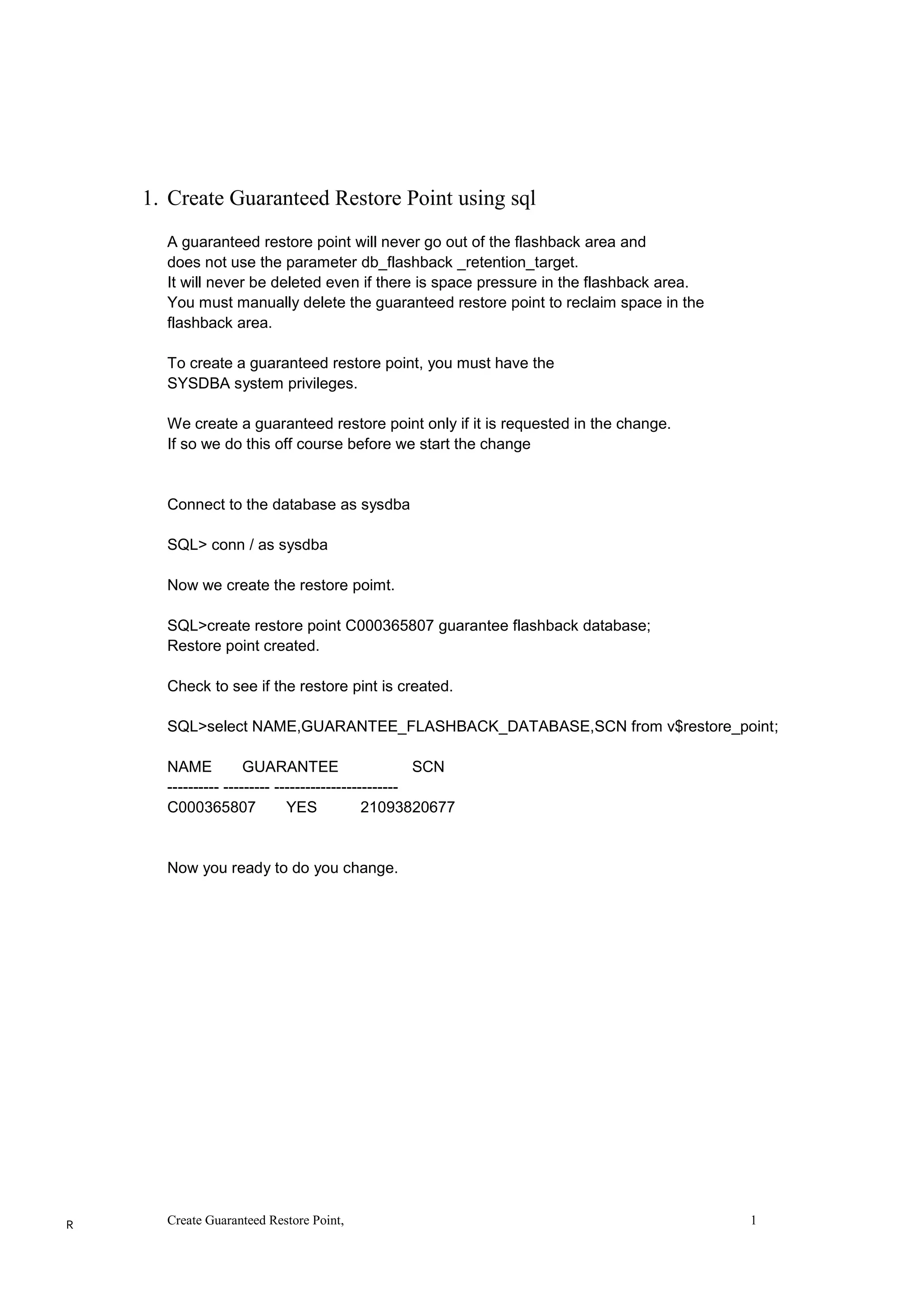 Create guaranteed restore point | DOCX