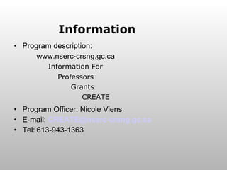 NSERC CREATE Program | PPT