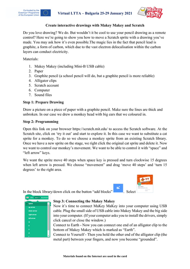 Create interactive drawings with makey makey and scratch | PDF