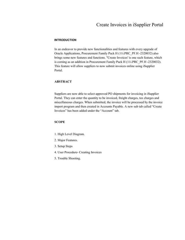 Create invoice by Oracle iSupplier portal | PDF
