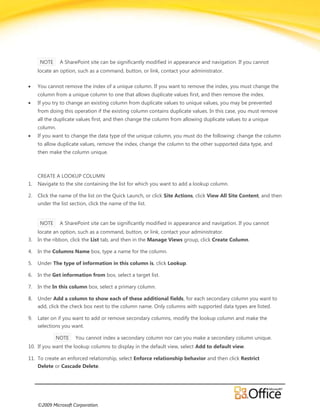 Create List Relationships by Using Unique and Lookup Columns - SharePoint 2010 - EPC Group | PDF