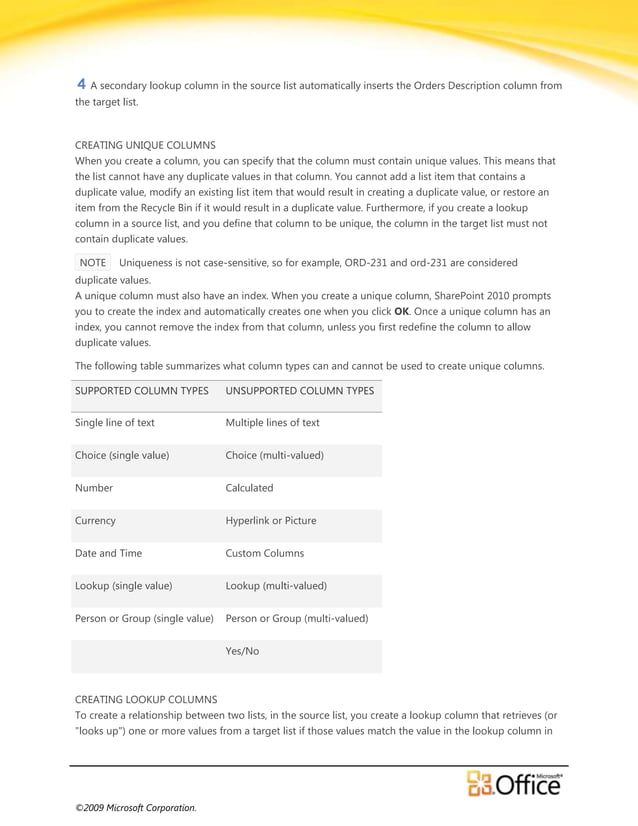 Create List Relationships By Using Unique And Lookup Columns Sharepoint 2010 Epc Group Pdf