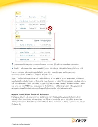 Create List Relationships by Using Unique and Lookup Columns - SharePoint 2010 - EPC Group | PDF