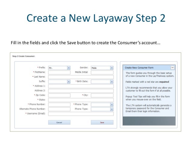Create a New Layaway