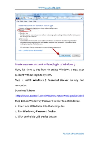 Create new user account for windows 7 without login | PDF