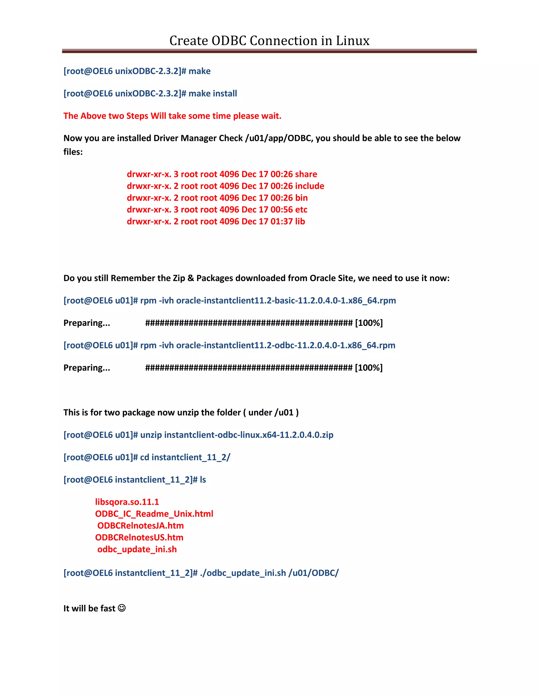 Steps to Create odbc connection linux | PDF