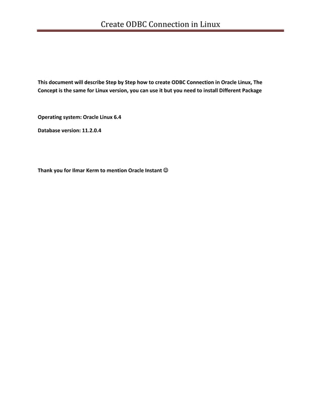 Steps to Create odbc connection linux | PDF